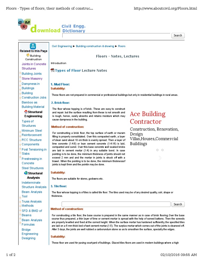 Floors - Notes, Lectures | PDF | Brick | Mortar (Masonry)