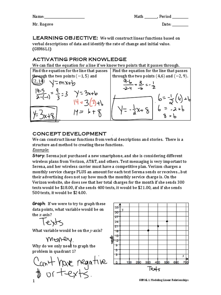 Modeling Linear Relationships Guide | PDF | Derivative | Teaching ...