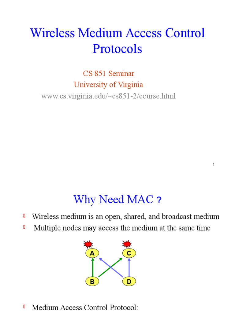 Wireless Medium Access Control Protocols: CS 851 Seminar University of Virginia | PDF ...