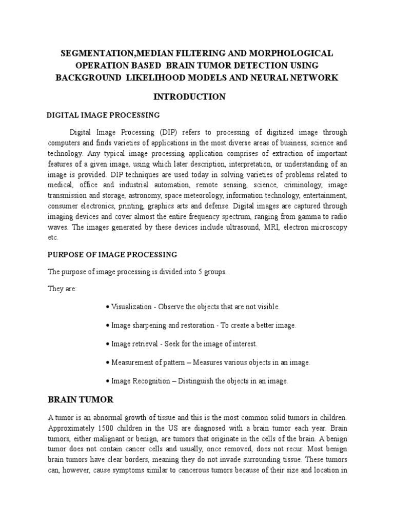 Segmentation, Median Filtering and Morphological Operation Based Brain Tumor Detection Using ...