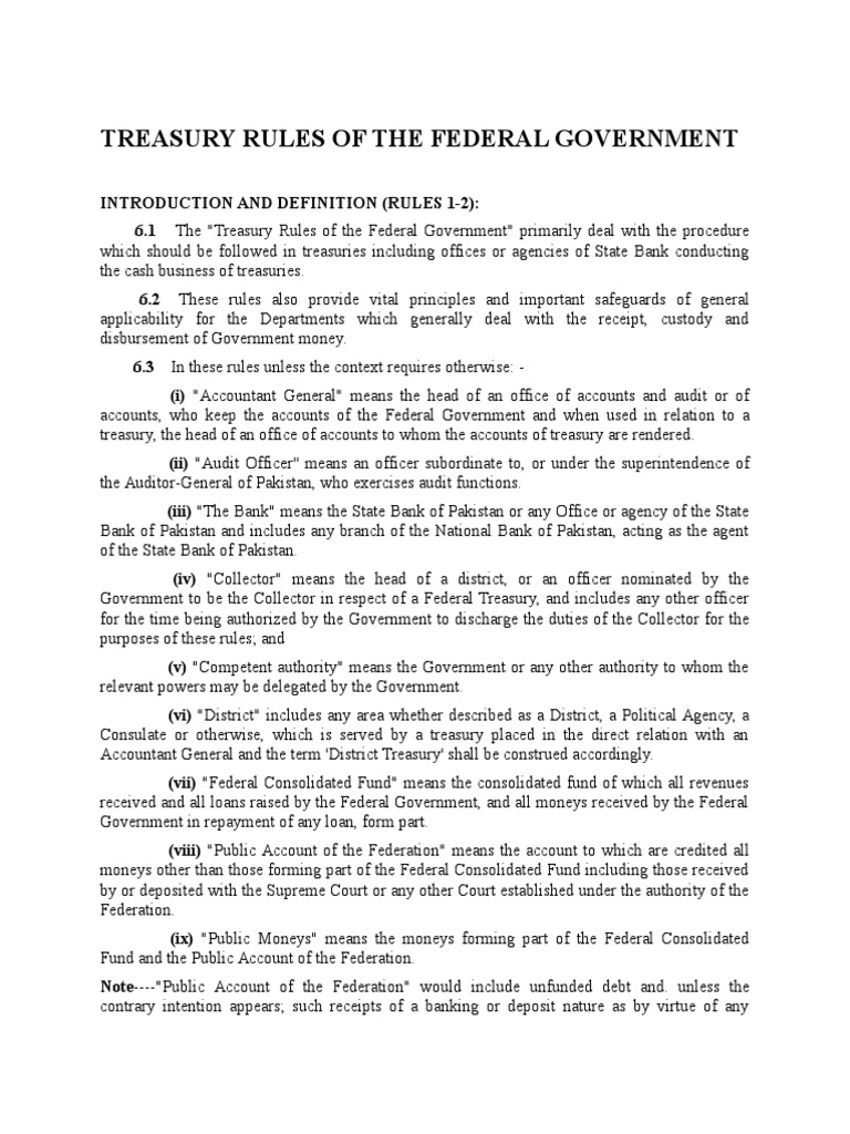 Federal Treasury Rules Summary | PDF | Cheque | Money Order