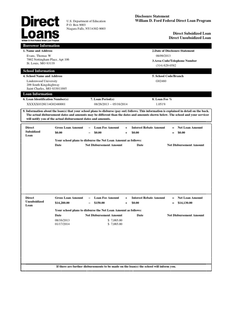 Borrower Information: Disclosure Statement William D. Ford Federal ...