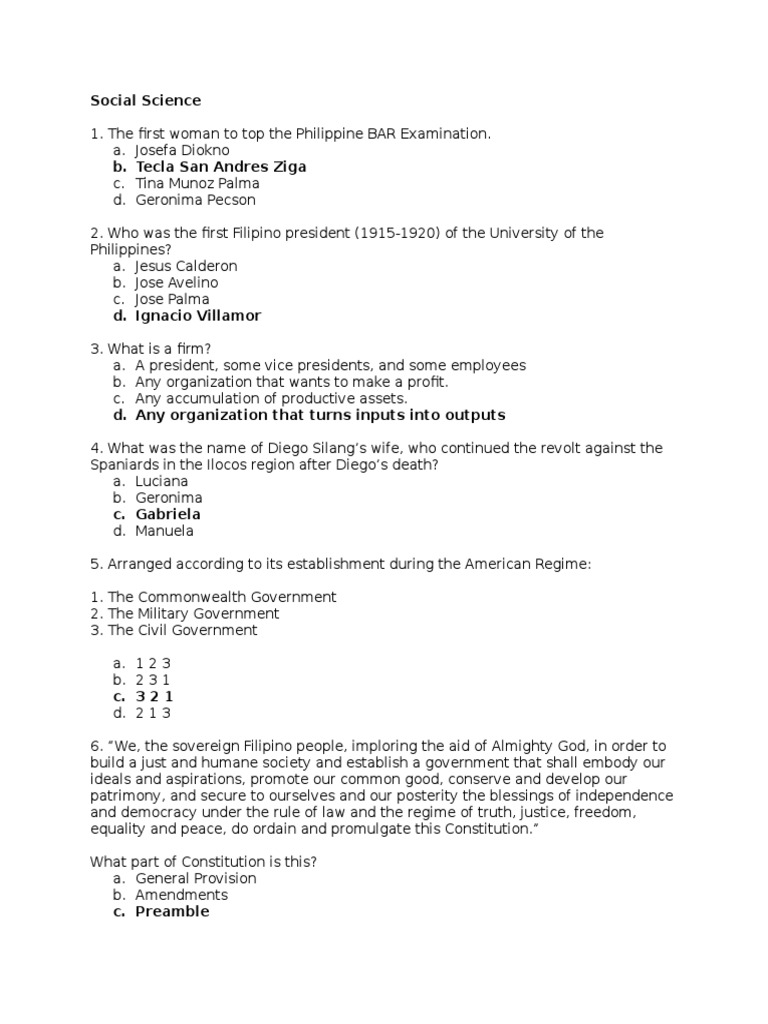 Social Science Questions | PDF | Separation Of Powers | Forms Of Government