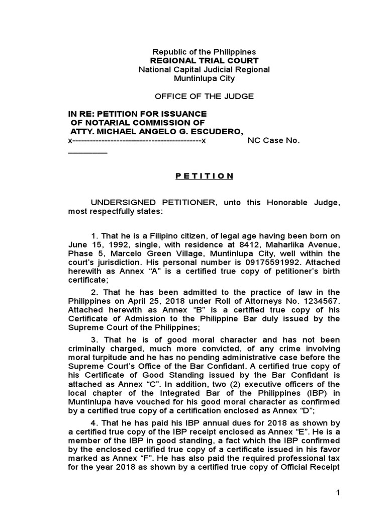 Petition For Notarial Commission | PDF | Notary Public | Supreme Courts