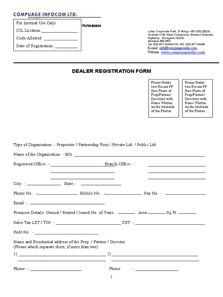 Dealer Registration Form Template | PDF | Business | Economies