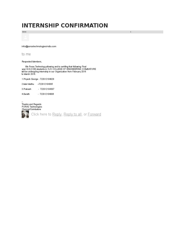 Internship Confirmation | PDF