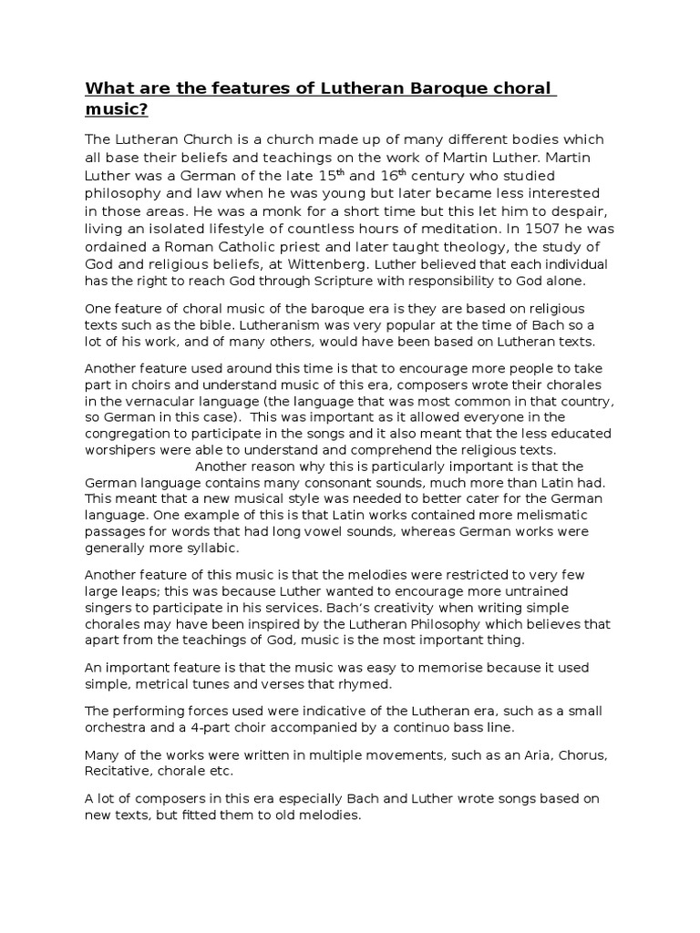 What Are The Features of Lutheran Baroque Choral Music | PDF | Martin ...