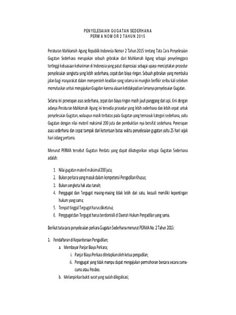 Gugatan Sederhana PDF | PDF
