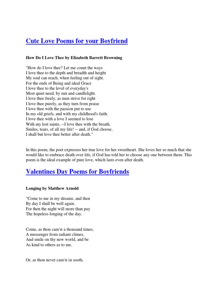 Cute Love Poems For Your Boyfriend | PDF | Emily Dickinson | Poetry
