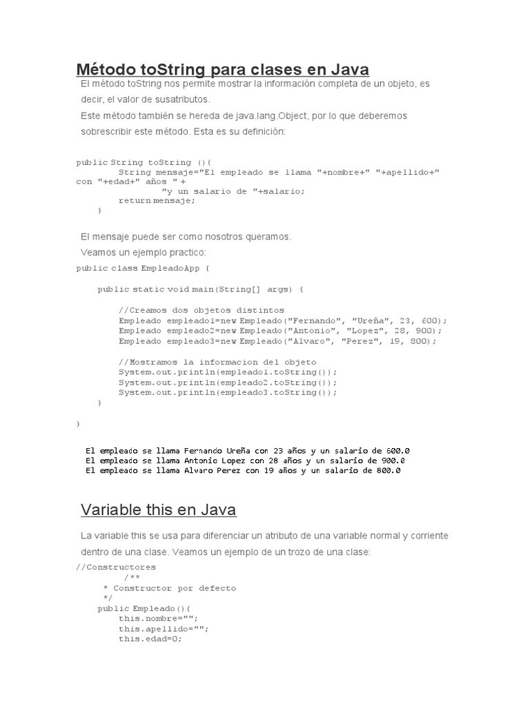 Método ToString para Clases en Java | PDF | Constructor (Programación ...