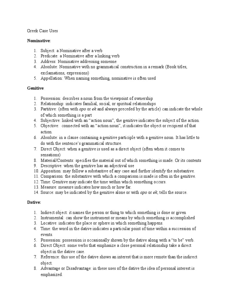 Case Cheat Sheet | PDF | Verb | Object (Grammar)