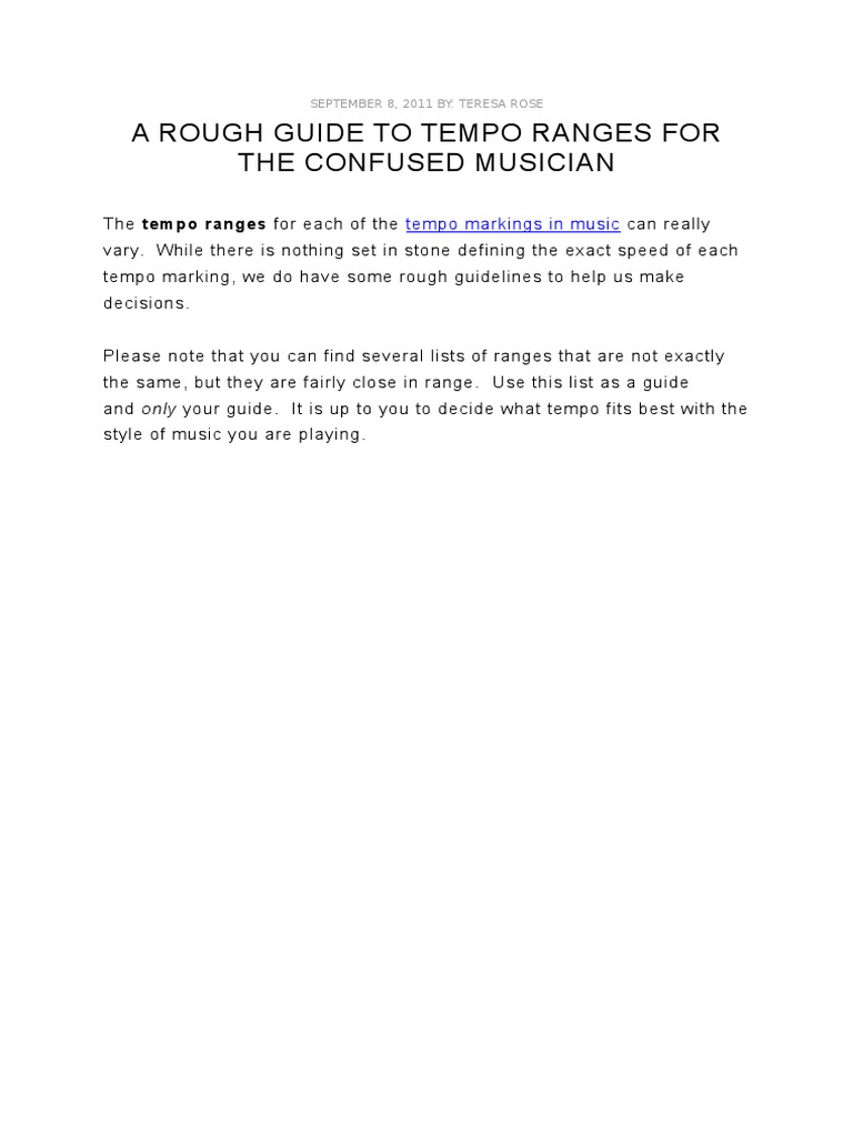 A Rough Guide To Tempo Ranges For The Confused Musician: Tempo Markings ...