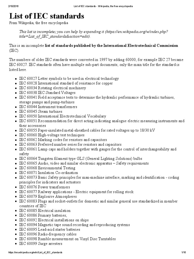 List of IEC Standards - Wikipedia, The Free Encyclopedia | PDF ...