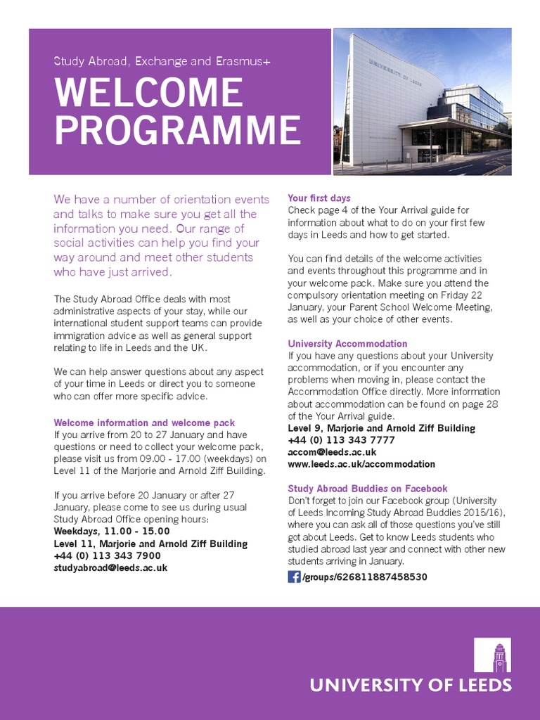 Study Abroad Welcome Programme 2016 | PDF | International Student | Leeds