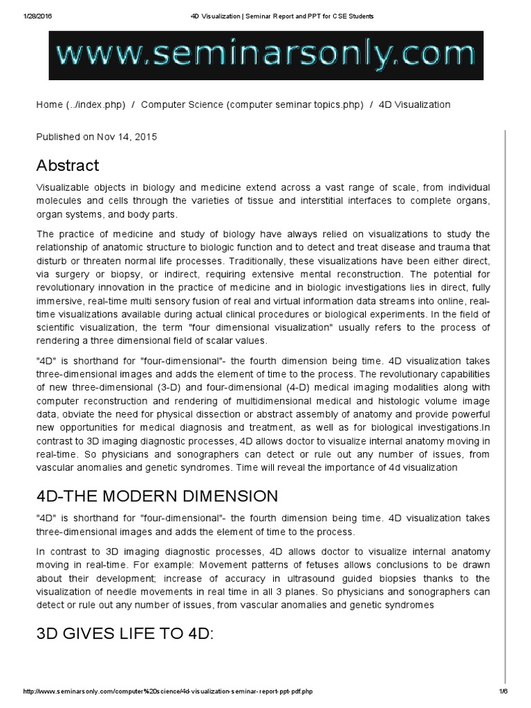4D Visualization - Seminar Report and PPT For CSE Students | PDF