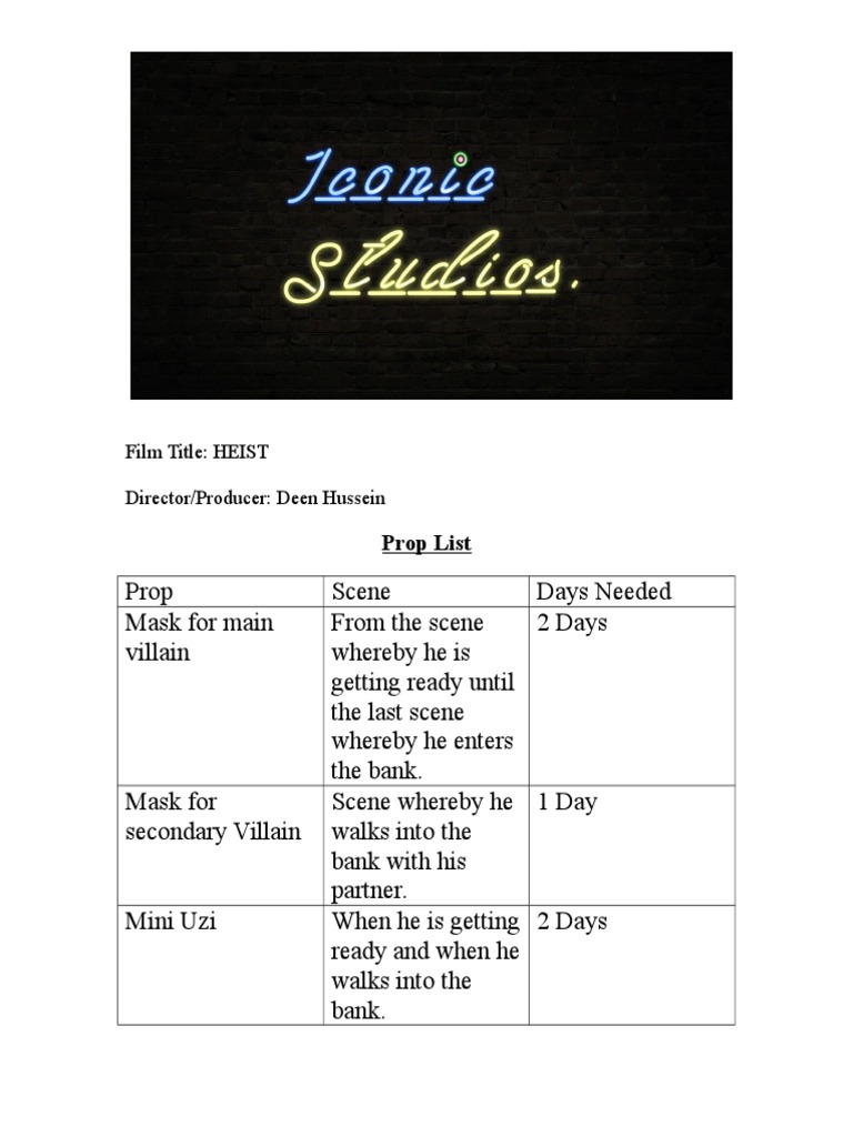 Completed - 12 Prop List Template | PDF