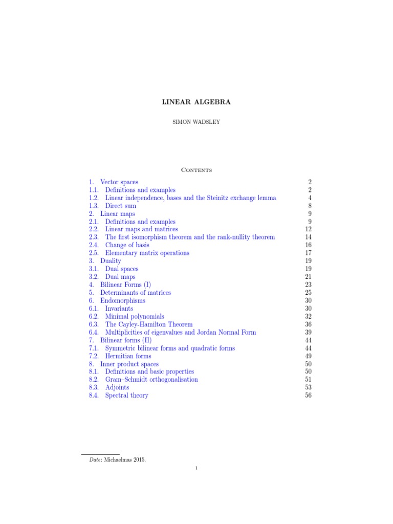 Linear Algebra Cambridge Mathematical Tripos Part IB | PDF | Basis ...