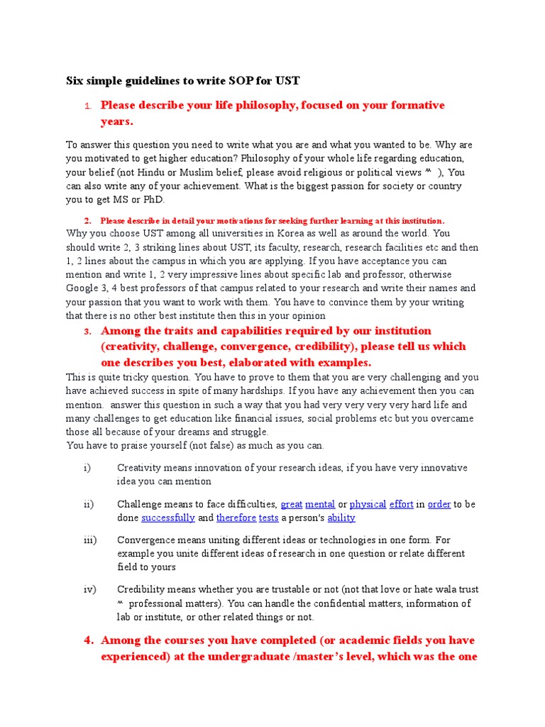 Six Simple Guidelines To Write SOP For UST | PDF | Creativity | Question