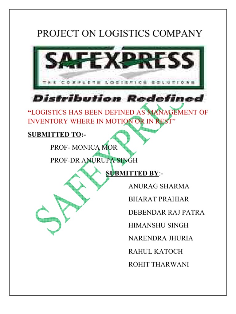 Project On Logistics Industry | PDF | Logistics | Warehouse