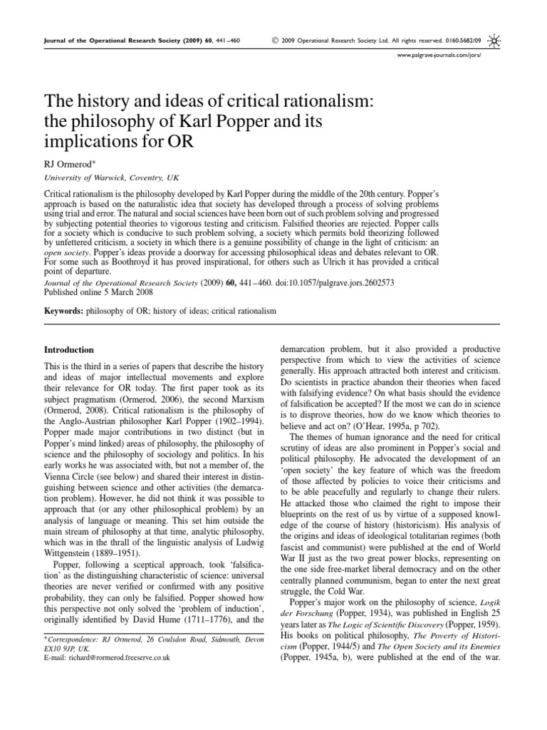The History and Ideas of Critical Rationalism: The Philosophy of Karl ...