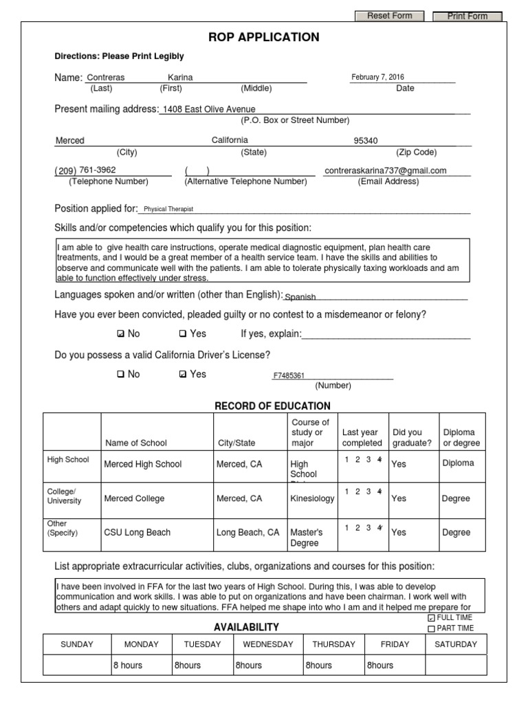 ROP Application Form for Job Seekers | PDF | Wellness | Medical