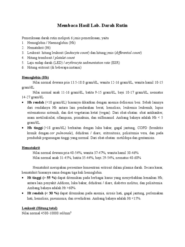 Membaca Hasil Lab. Darah Rutin | PDF