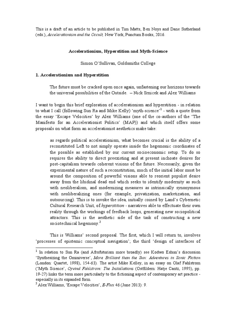 Accelerationism Hyperstition and Myth-Sc | Trickster | Aesthetics