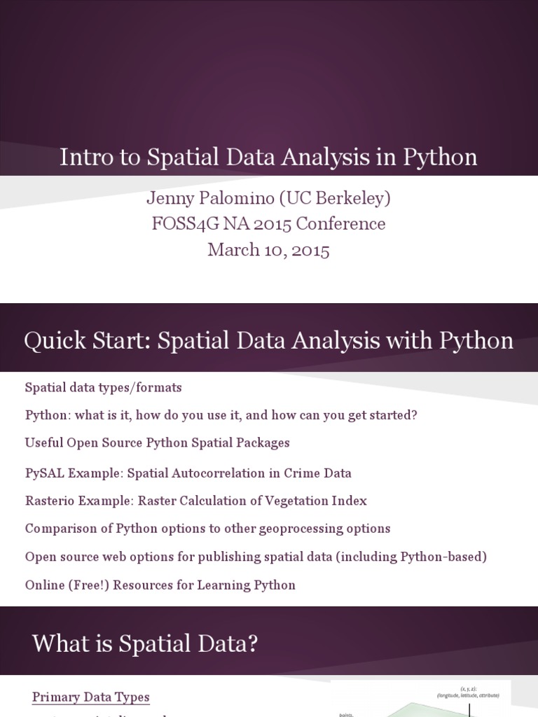 Intro To Spatial Data Analysis in Python - FOSS4G NA 2015 | PDF | Arc Gis | Python (Programming ...