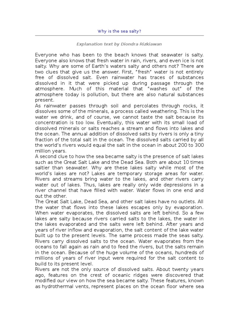 Why Is The Sea Salty | PDF | Lake | Sea