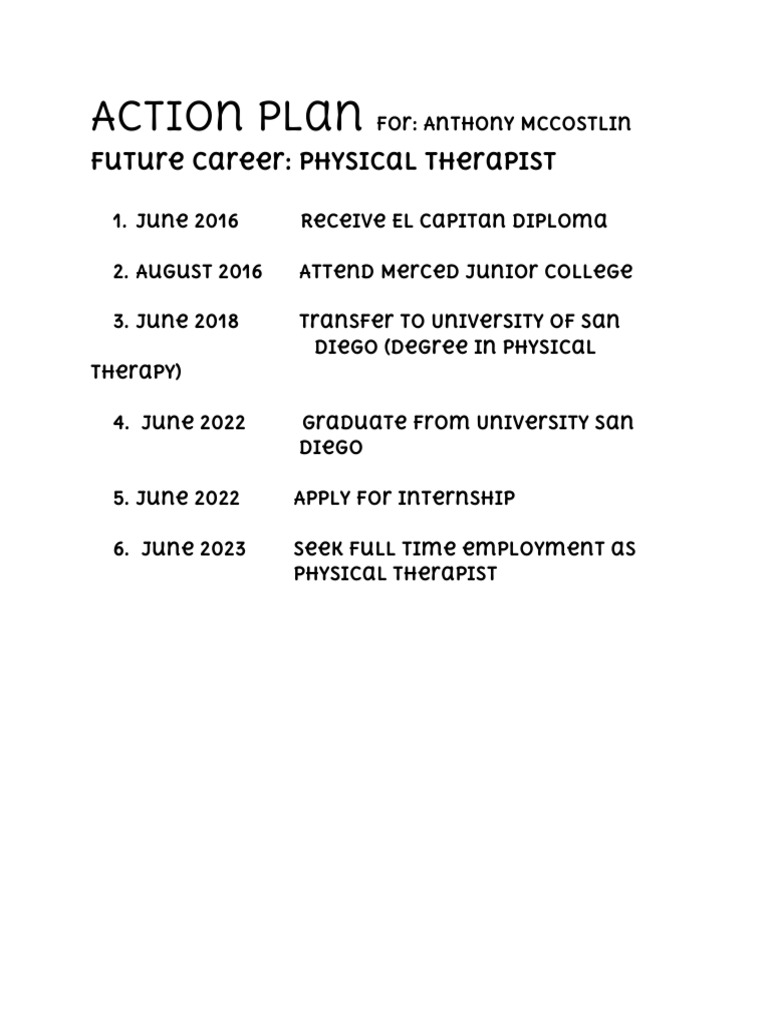 Career Plan for Aspiring Physical Therapist | PDF