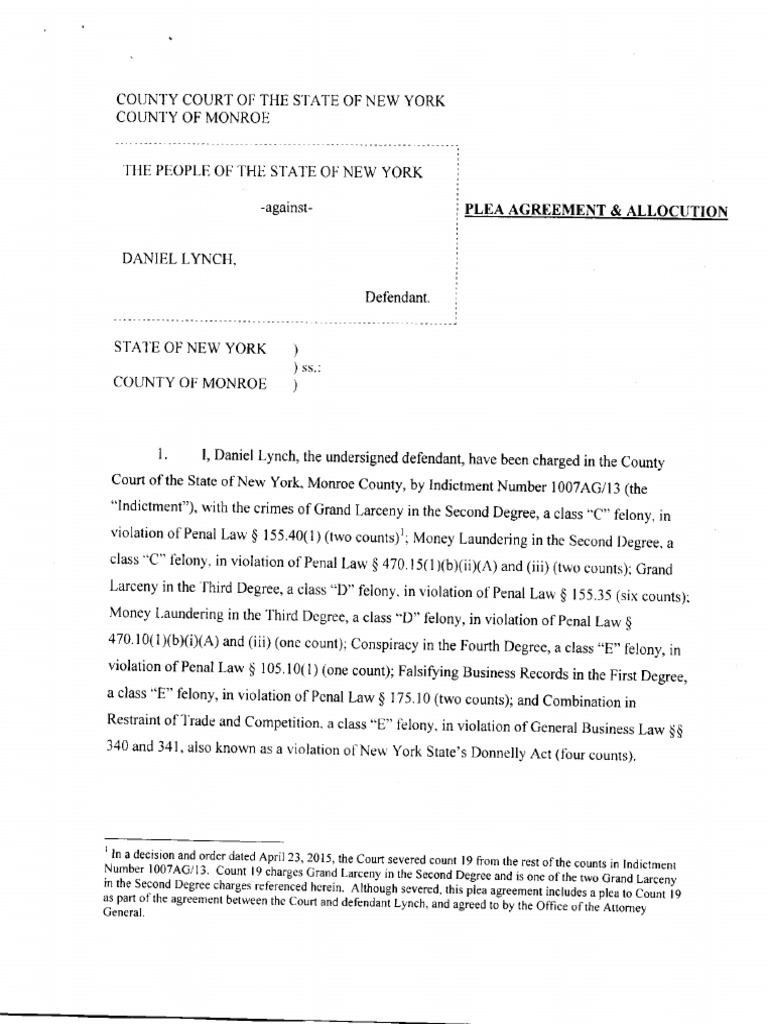 Daniel Lynch Plea Agreement Summary | PDF | Plea | Request For Proposal