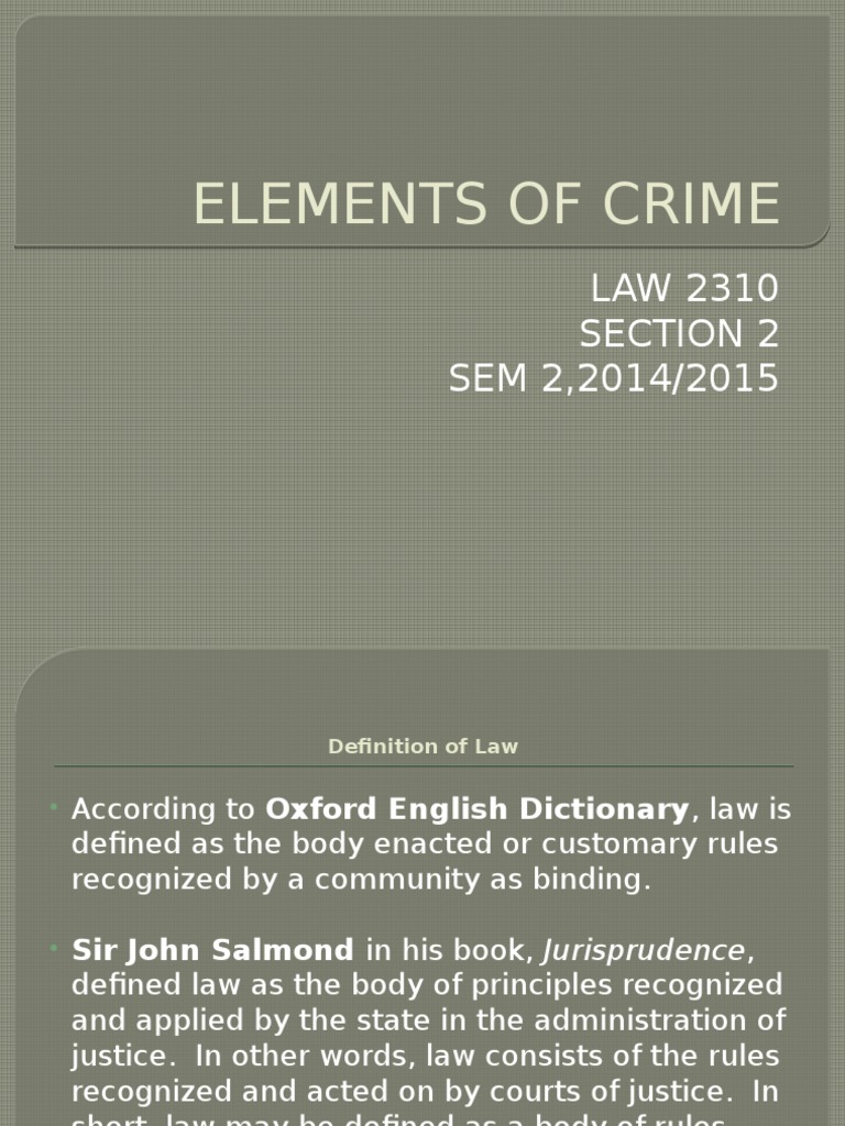 Elements of Crime | PDF | Mens Rea | Criminal Law