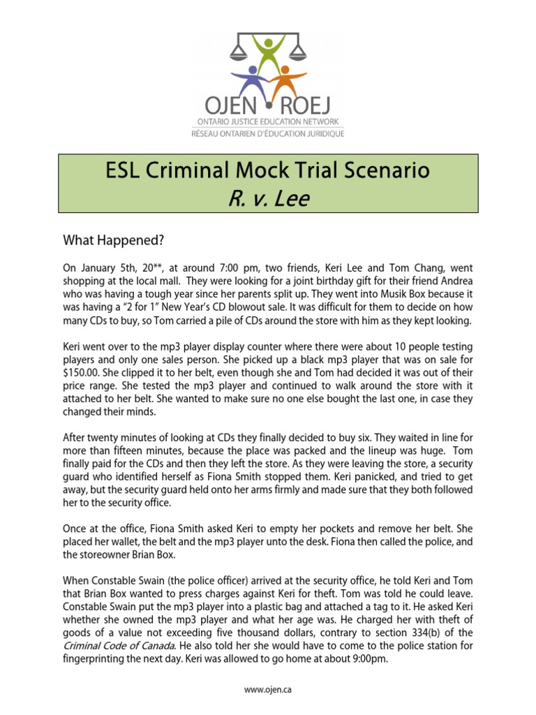 Criminal Mock Trial ESL | PDF | Witness | Testimony
