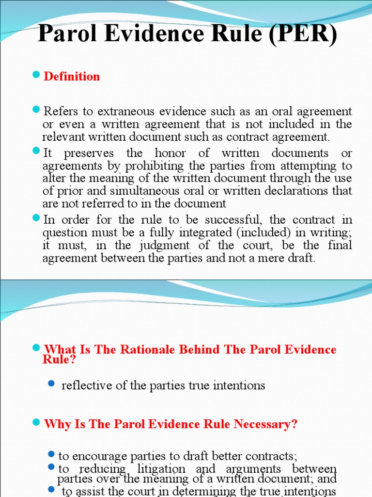 Parol Evidence Rule (PER) | PDF | Parol Evidence Rule | Evidence (Law)