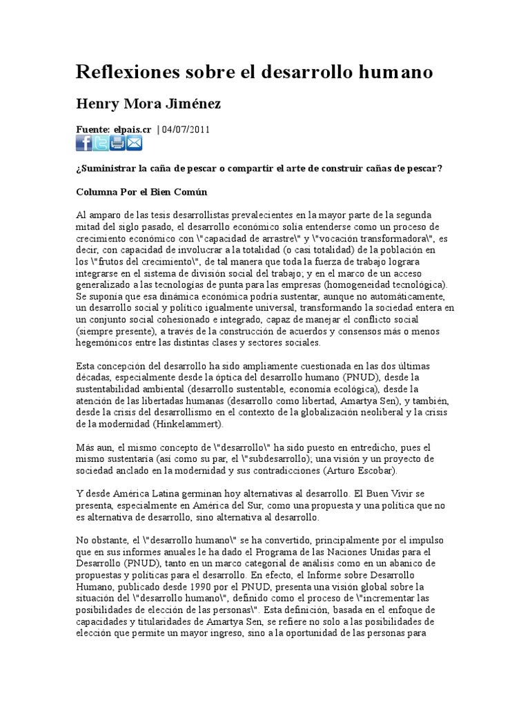 Reflexiones Sobre El Desarrollo Humano | PDF | Desarrollo Humano ...