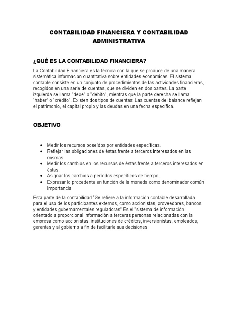 Contabilidad Financiera y Contabilidad Administrativa | PDF | Contabilidad financiera | Contabilidad