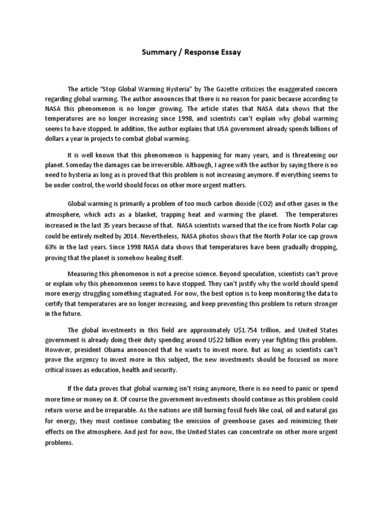 Summary - Response Essay - Final Draft | PDF | Global Warming ...