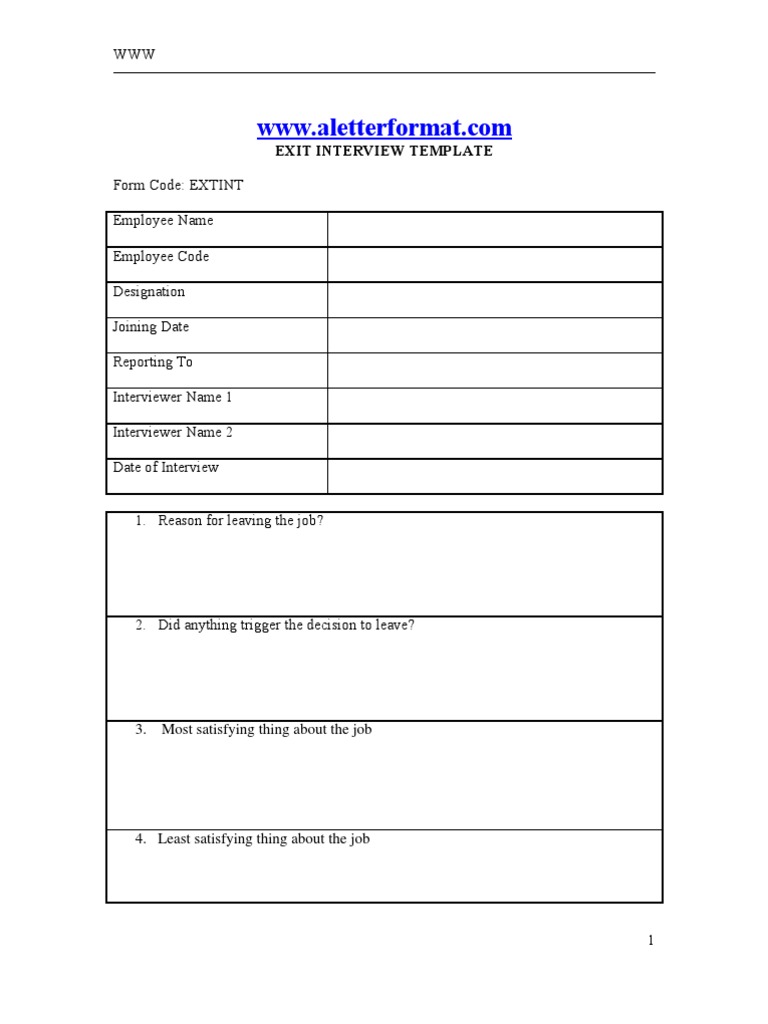 Employee Exit Interview Format | PDF | Employment | Performance Appraisal