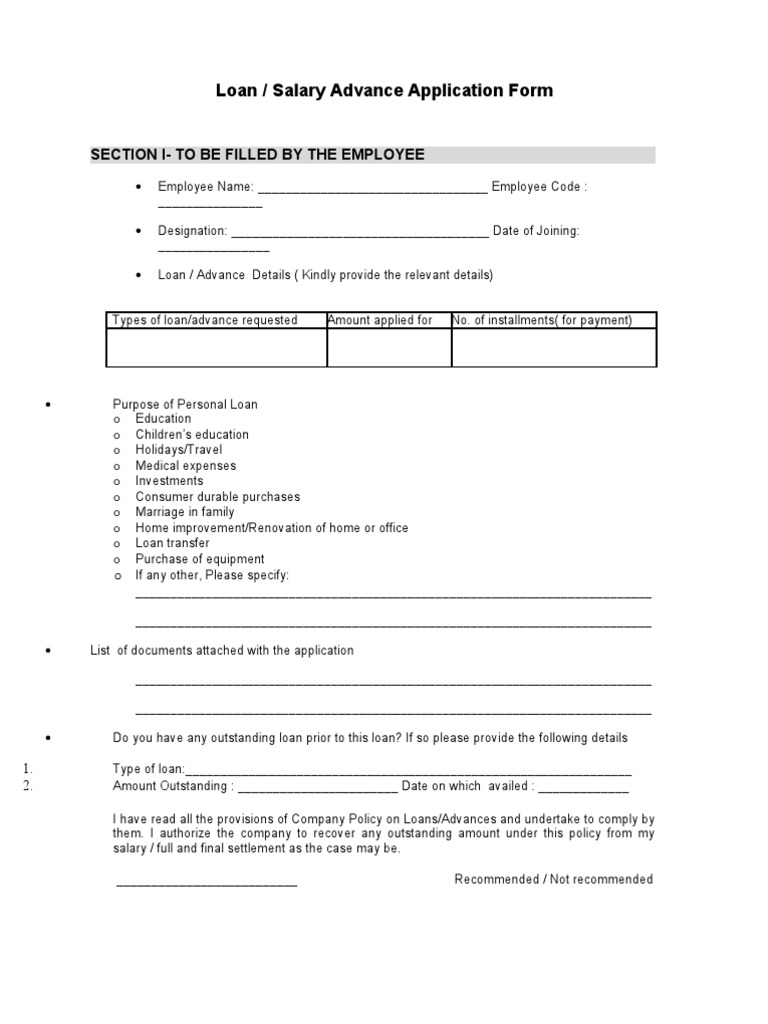Loan / Salary Advance Application Form | PDF | Cheque | Loans