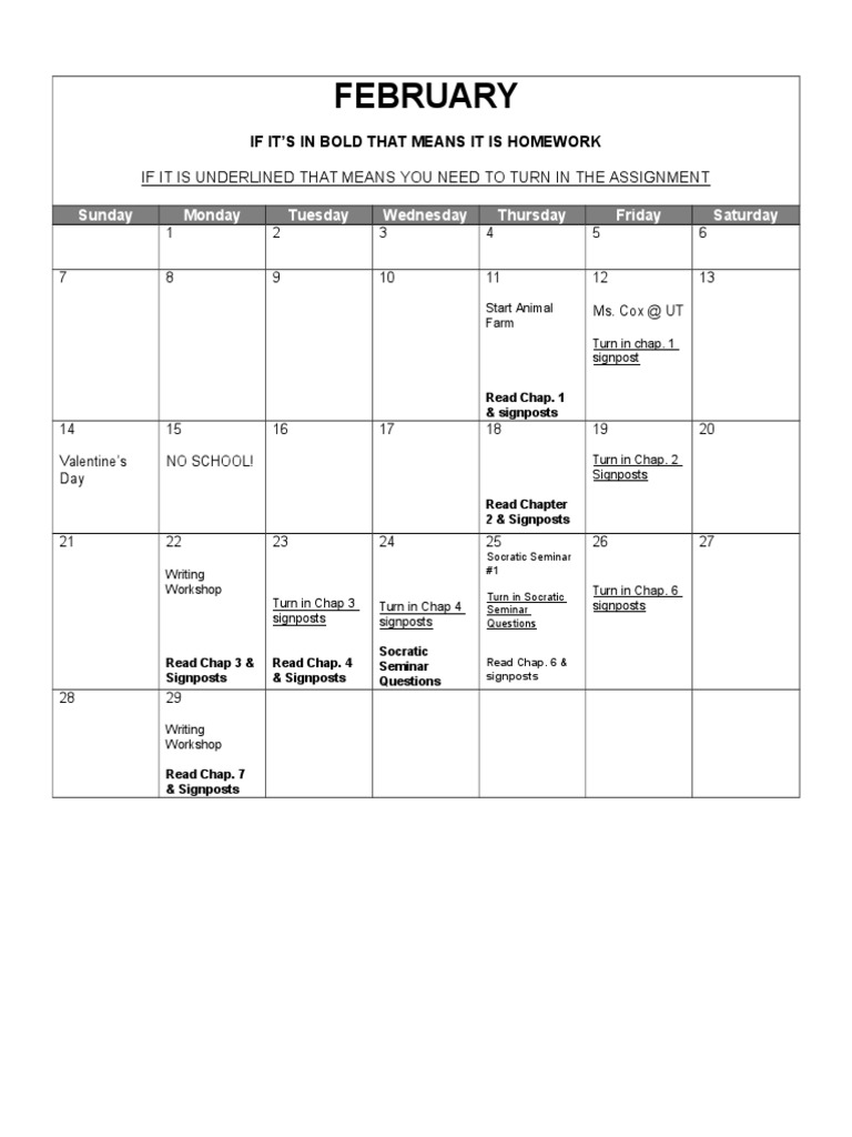 February-March Homework Schedule | PDF
