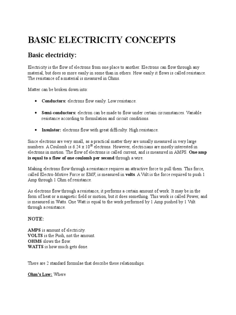 Basic Electricity Concepts | PDF | Electrical Connector | Direct Current