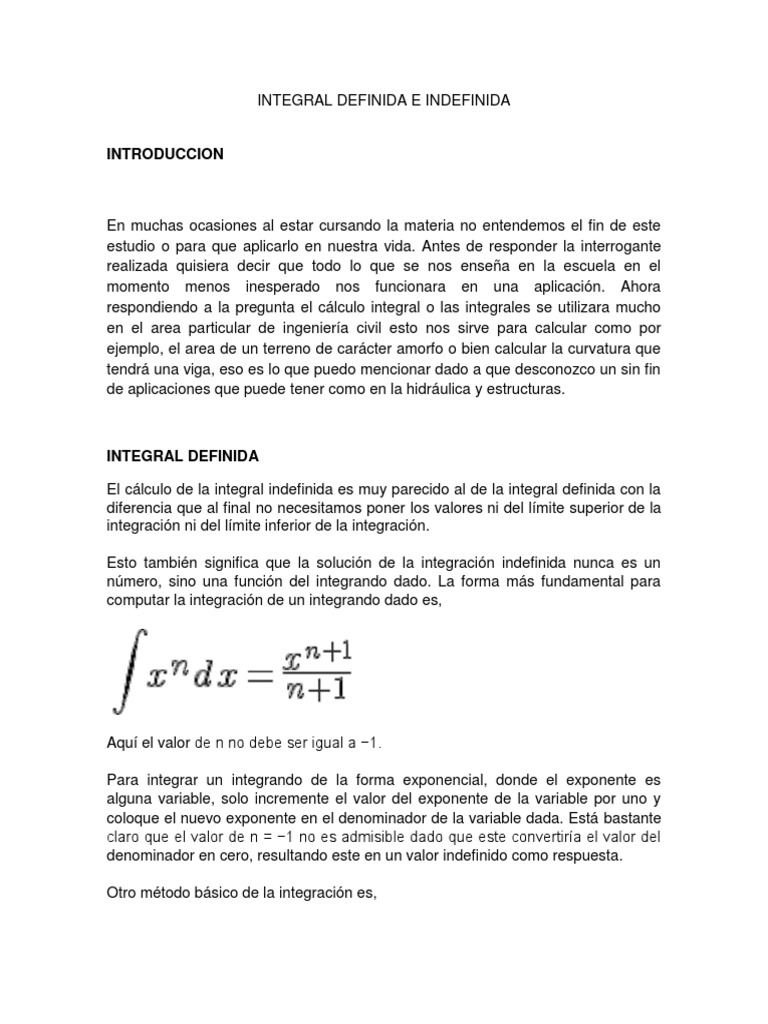 Calculo Integral (Definida e Indefinida) Teoria y Ejemplos | PDF ...