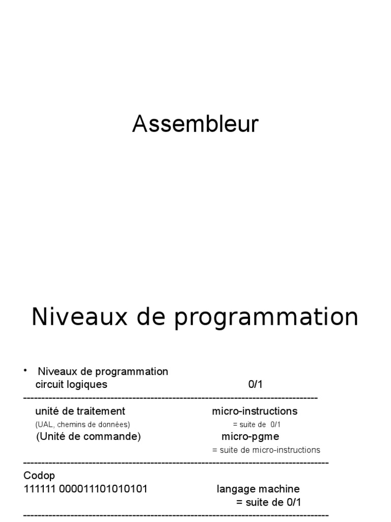 PreSenatation Assembleur | PDF | Génie logiciel | Assembleur