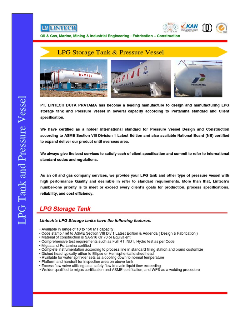 Brochure LPG Tank | Liquefied Petroleum Gas | Specification (Technical ...