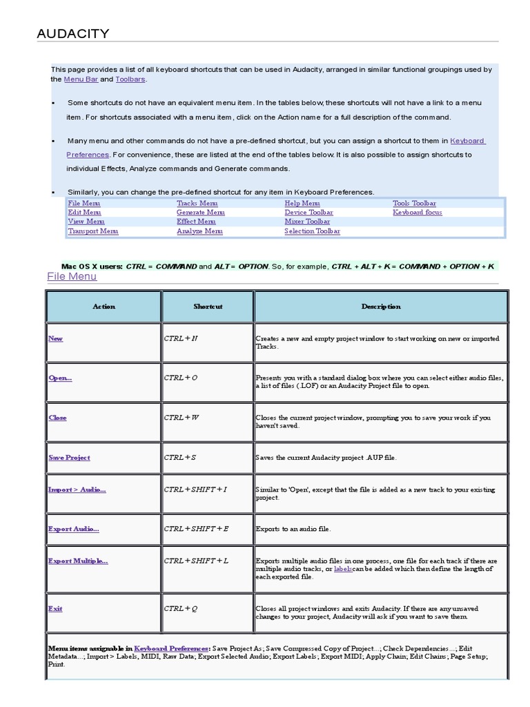 Audacity | PDF | Keyboard Shortcut | Computer Keyboard