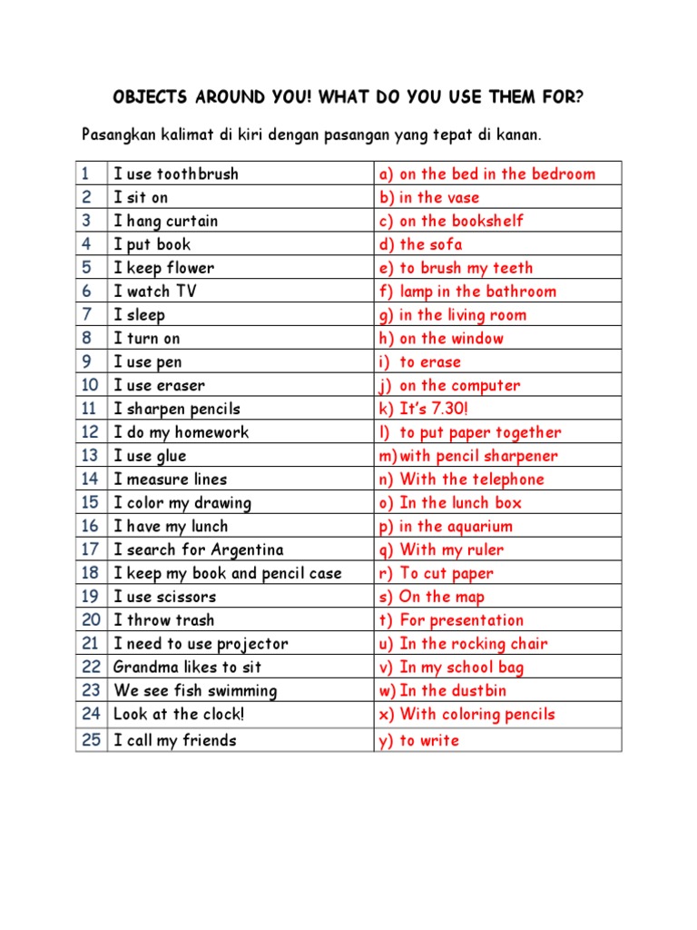 Objects Around You! What Do You Use Them For? | PDF | Home & Garden