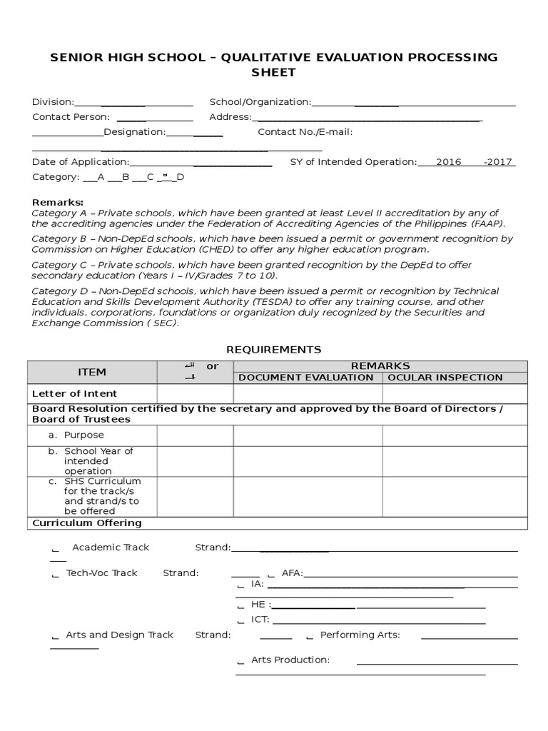 Blank Shs Qualitative Evaluation Processing Sheet | PDF | Laboratories ...