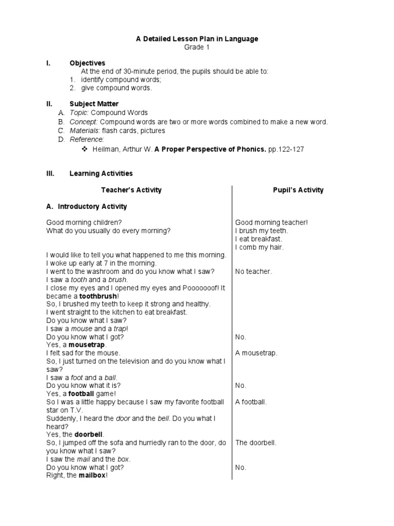 A Detailed Lesson Plan in Language 1 | PDF | Lesson Plan