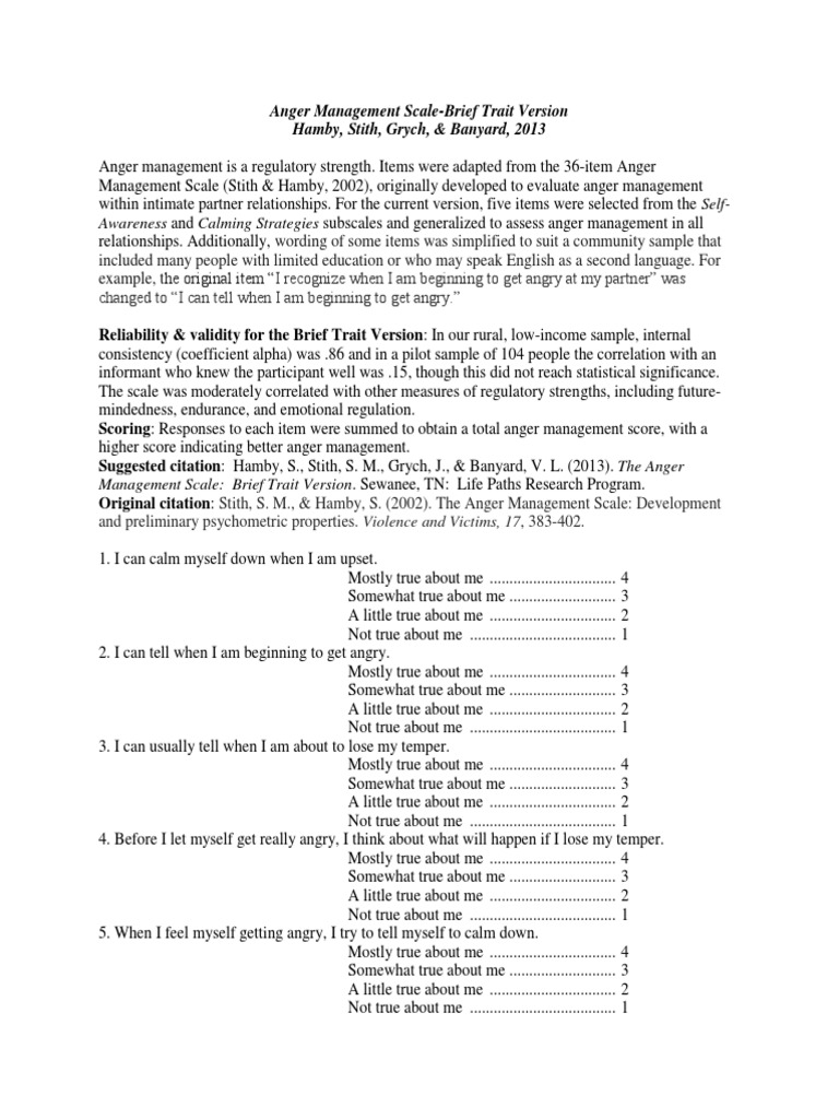 Anger Management Scale PDF | PDF