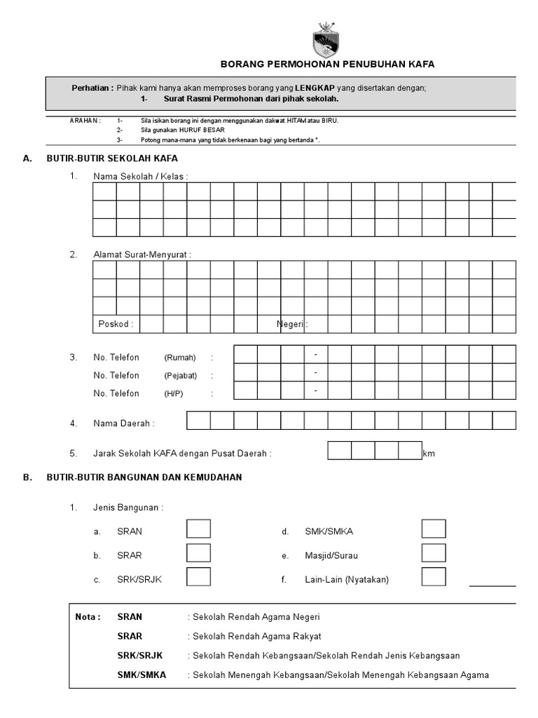 Borang A Penubuhan Kelas Kafa | PDF